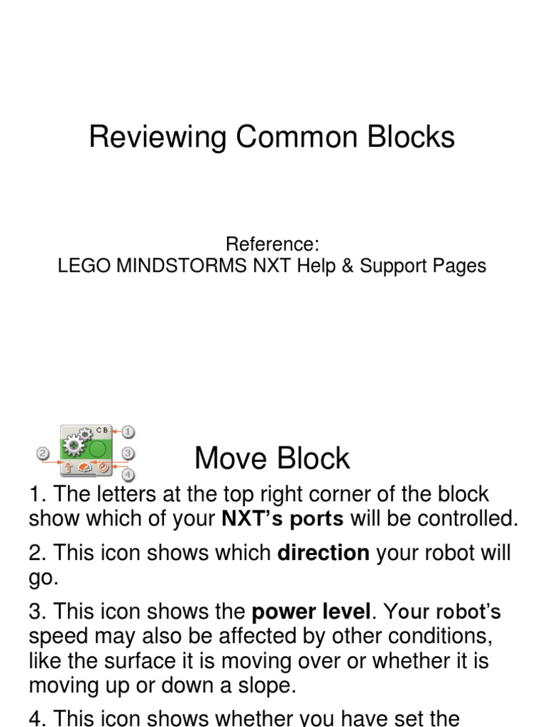 Reviewing Common Blocks: Reference: LEGO MINDSTORMS NXT Help & Support ...