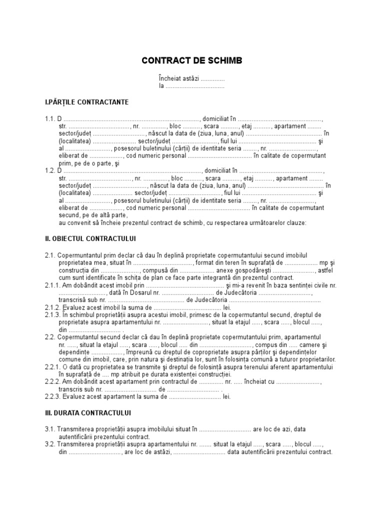 Model Contract de Schimb Imobiliar | PDF