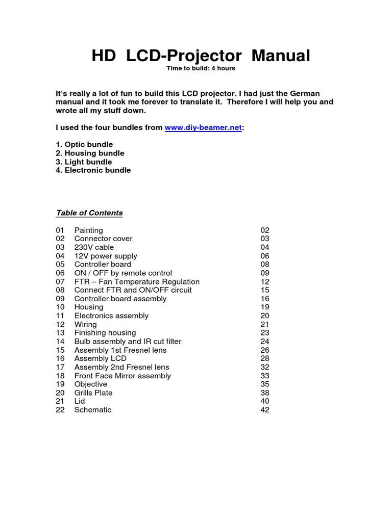 HD LCD-Projector Manual: Time To Build: 4 Hours | Download Free PDF ...
