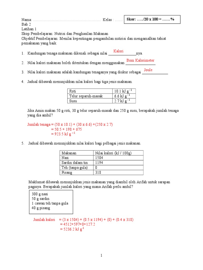 Bab02 Nutrisi - Latihan 1 | PDF