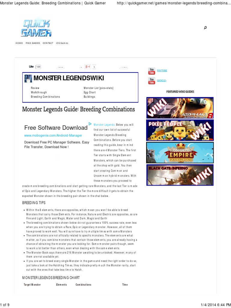 Monster Legends Guide_ Breeding Combinations _ Quick Gamer | Monsters ...