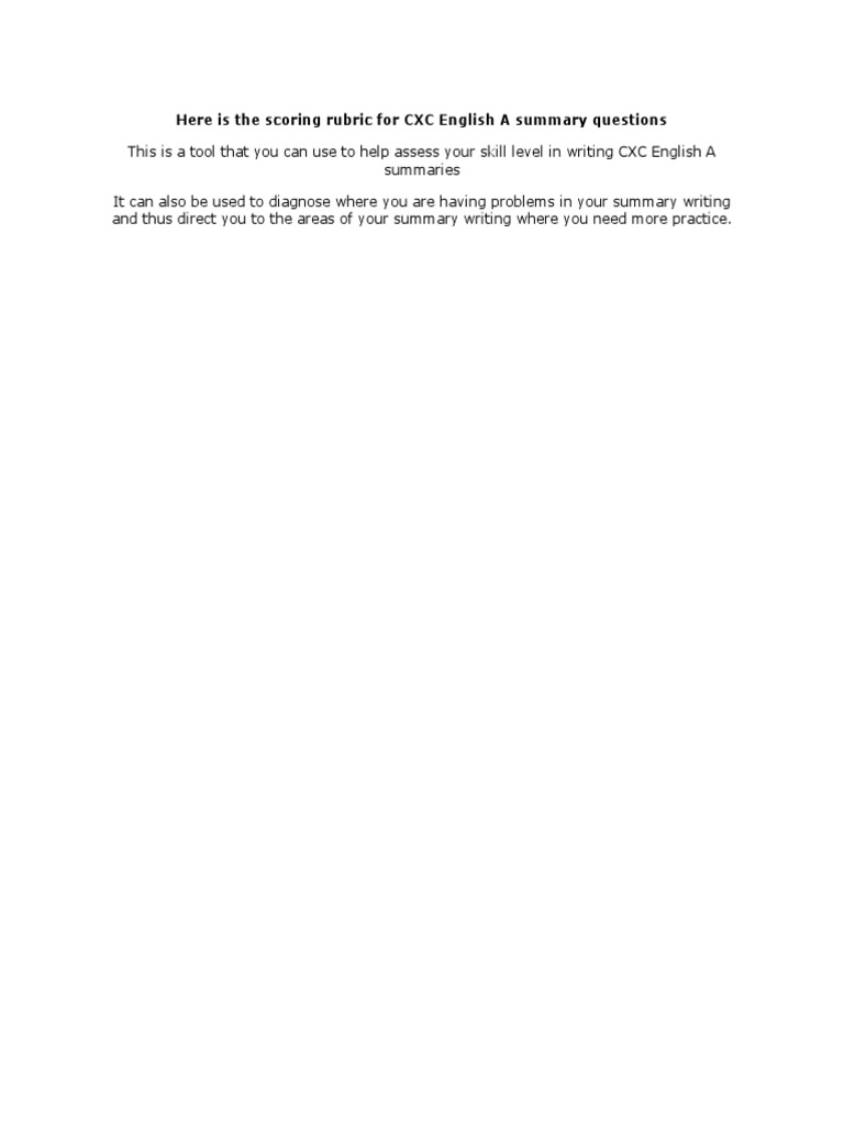 Scoring Rubric For Summary Writing | PDF | Rubric (Academic) | Paragraph