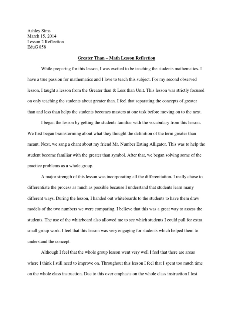 Math Lesson Reflection | PDF | Teaching Mathematics | Educational ...