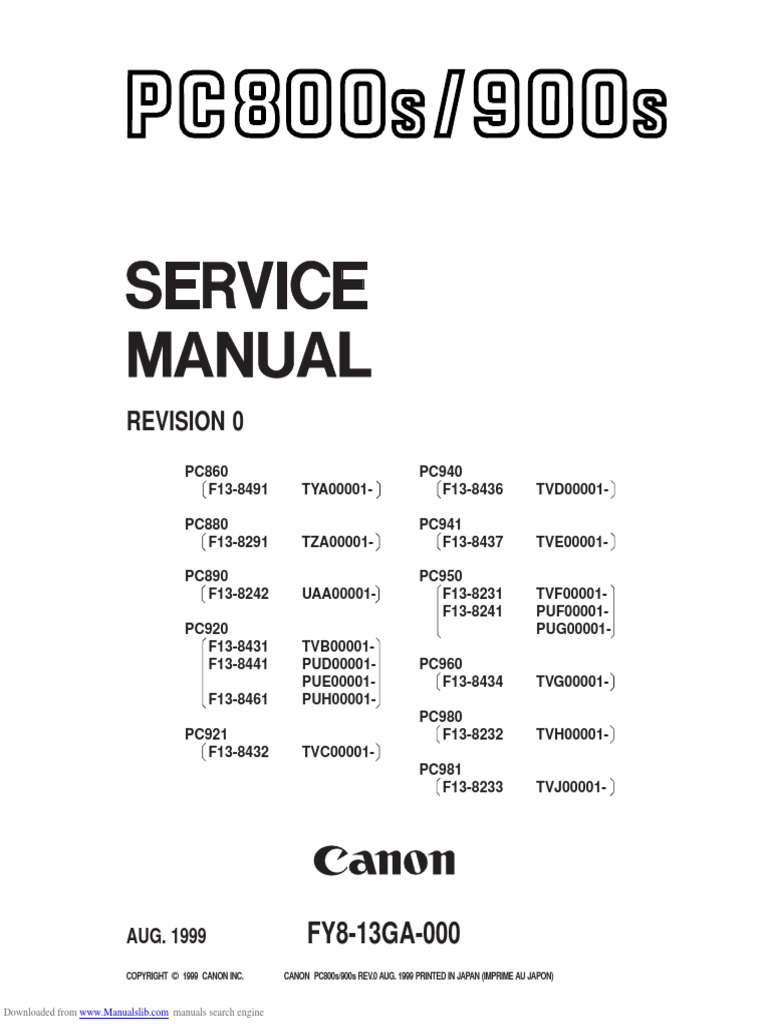 Canon PC920 Service Manual | PDF | Image Scanner | Printed Circuit Board