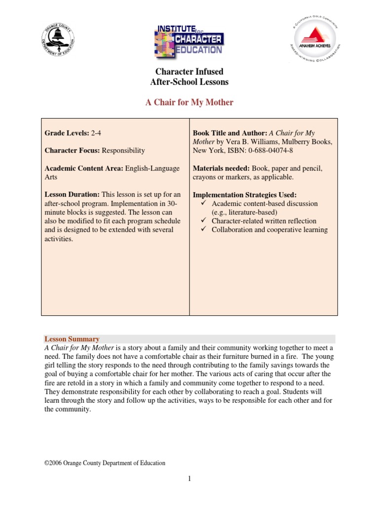 A Chair For My Mother | PDF | Vocabulary