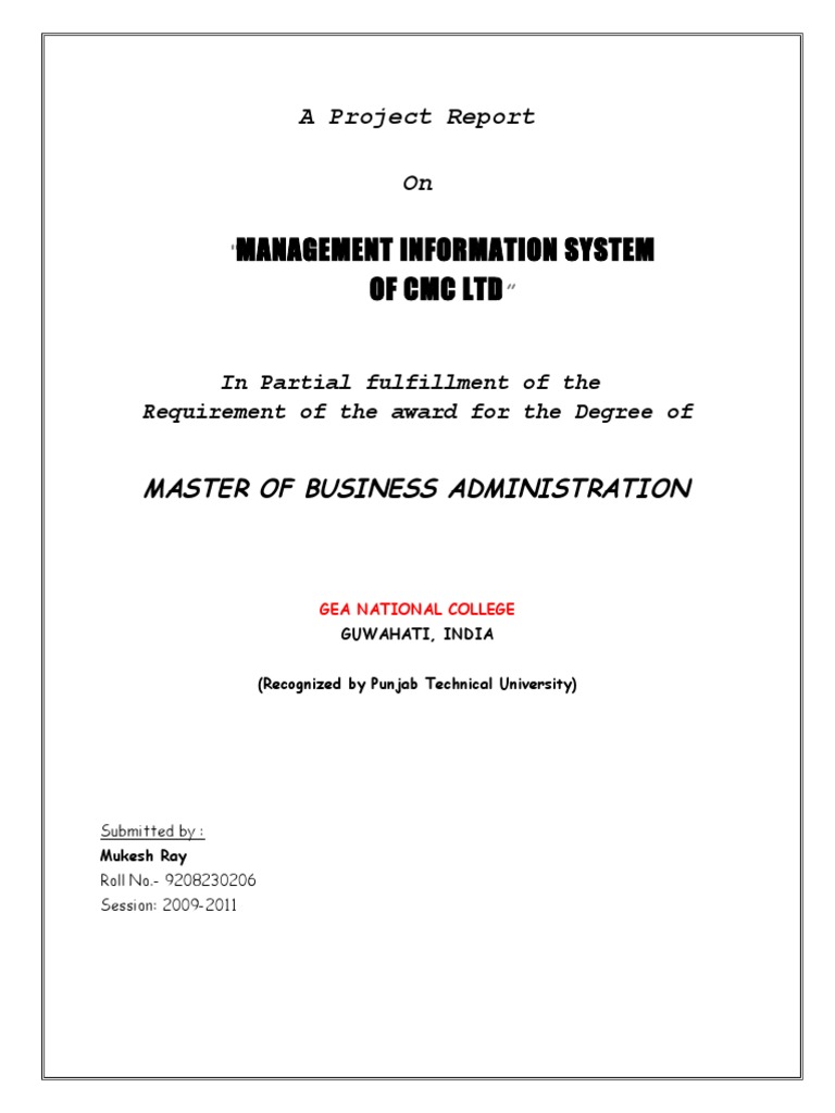 Management Information System of CMC LTD: A Project Report On | PDF ...