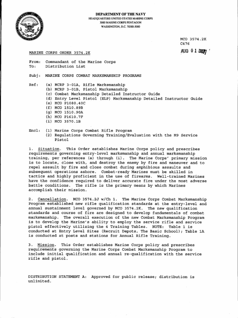 Mco 3574 2K | PDF | Marksman | United States Marine Corps