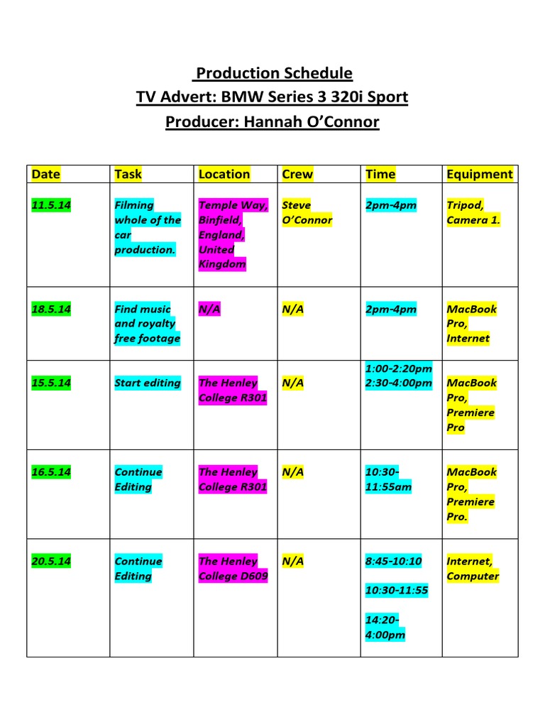Production Schedule | PDF