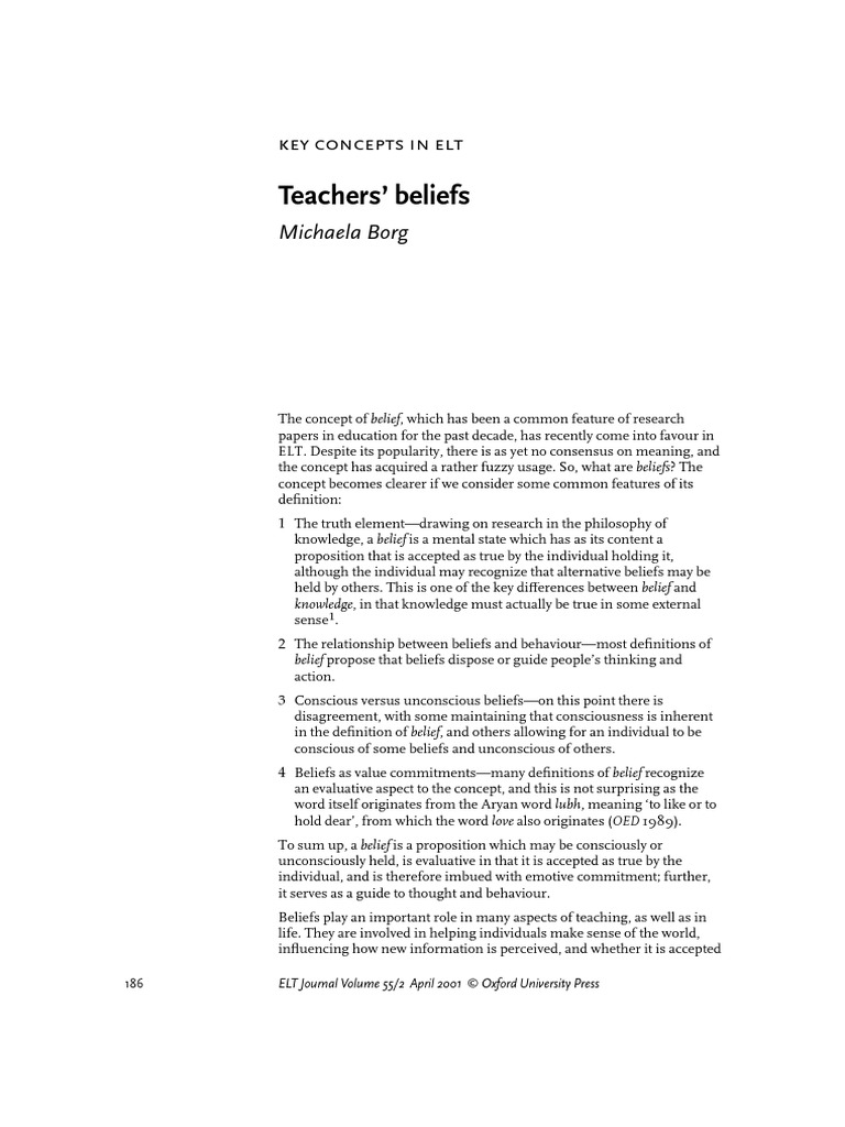Borg - 2001 - Teachers' Beliefs - ELT Journal | PDF | English As A ...