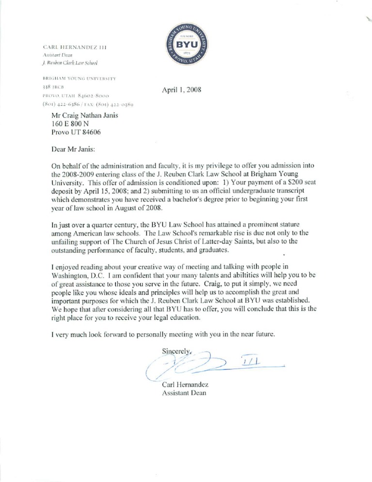 Law School Acceptance Letter | PDF