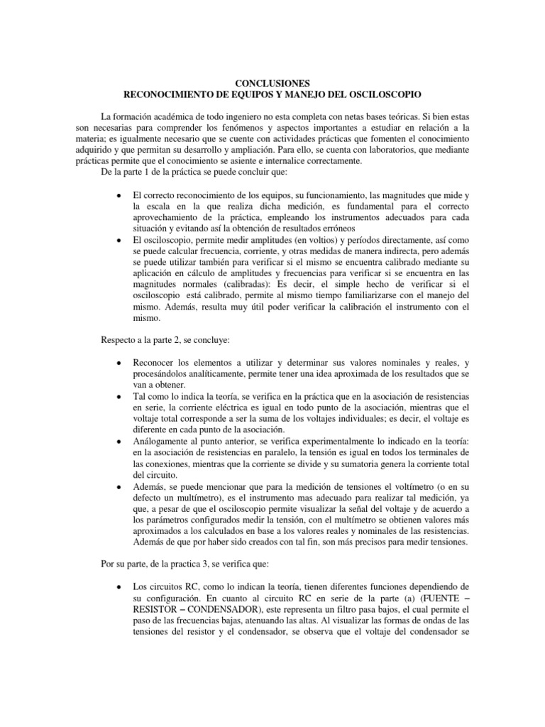 Conclusiones Practicas 1 y 3 | PDF | Condensador | voltaje