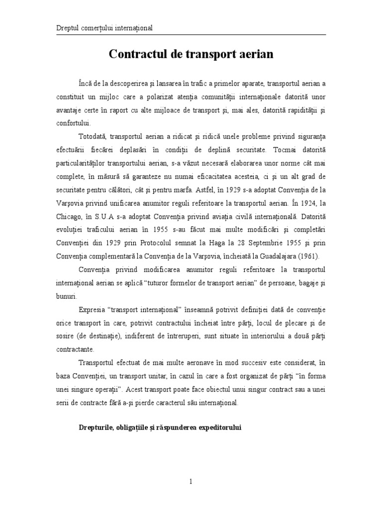 Contractul de Transport Aerian