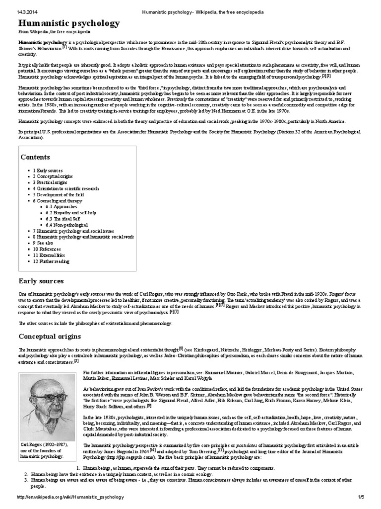 Humanistic Psychology - Wikipedia, The Free Encyclopedia | Humanistic ...