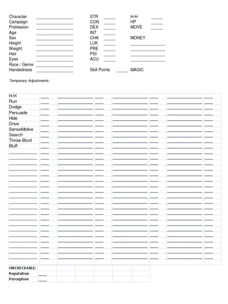 RPG Character Sheet Template | PDF | Career & Growth