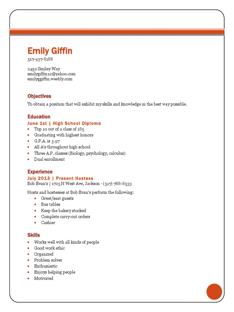 Emily Giffin's Resume Summary | PDF