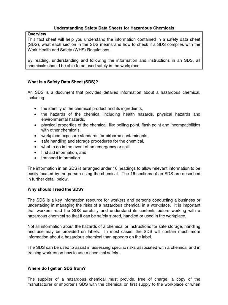 Understanding Safety Data Sheets Fact Sheet | PDF | Dangerous Goods ...