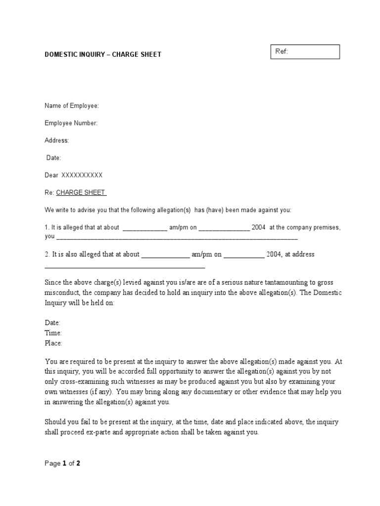 Domestic Inquiry - Charge Sheet | PDF