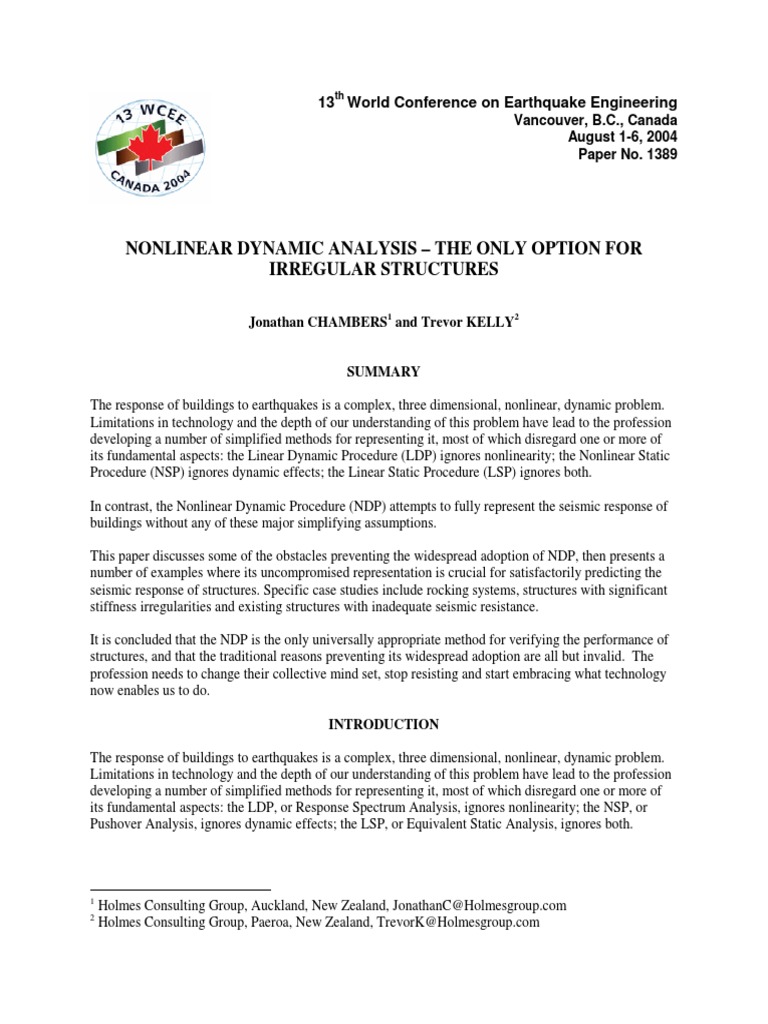 Nonlinear Dynamic Analysis | PDF | Earthquake Engineering | Solid Mechanics