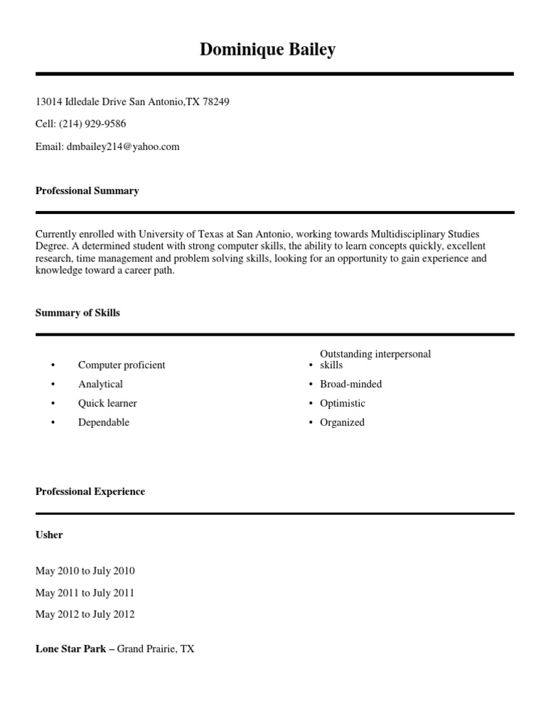 Dominique Bailey Resume | PDF