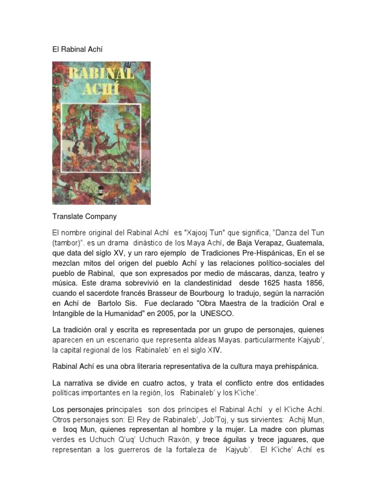 Historia y Significado del Rabinal Achí | PDF | Pueblos mayas | Guatemala