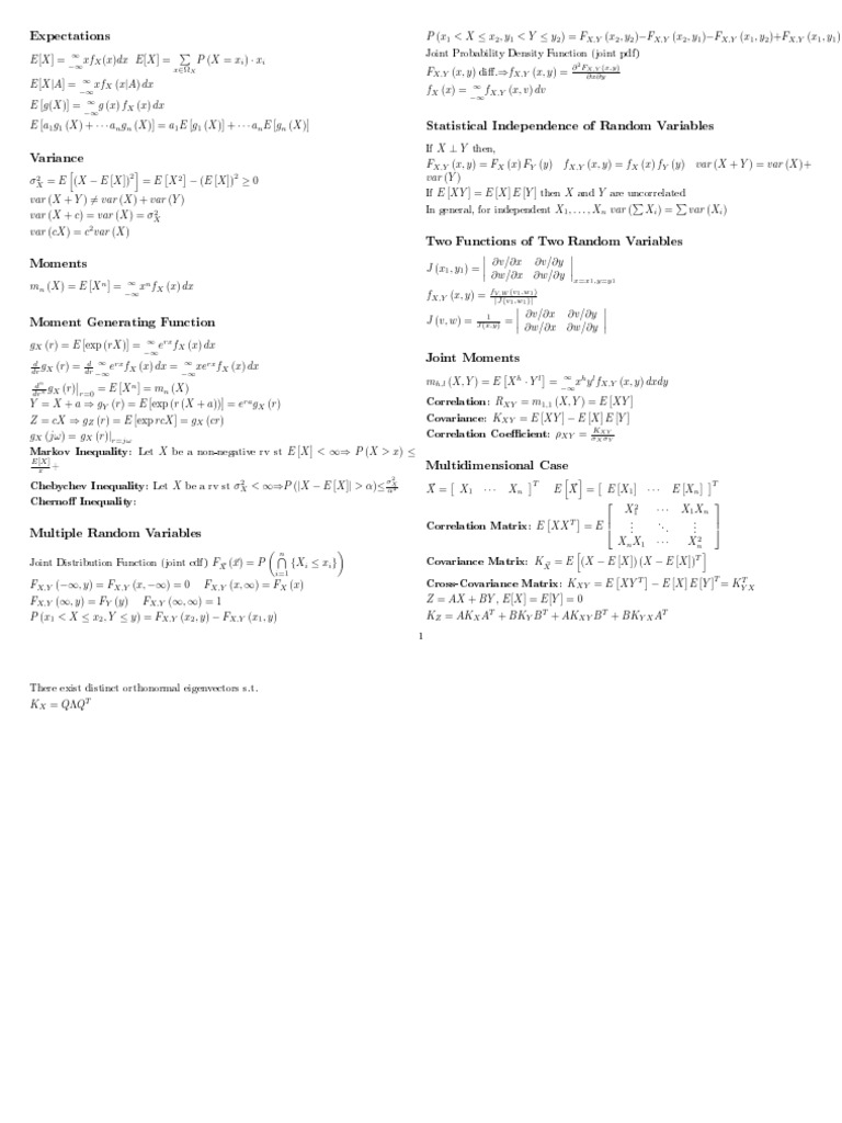 Probability & Random Variable Cheat Sheet | PDF