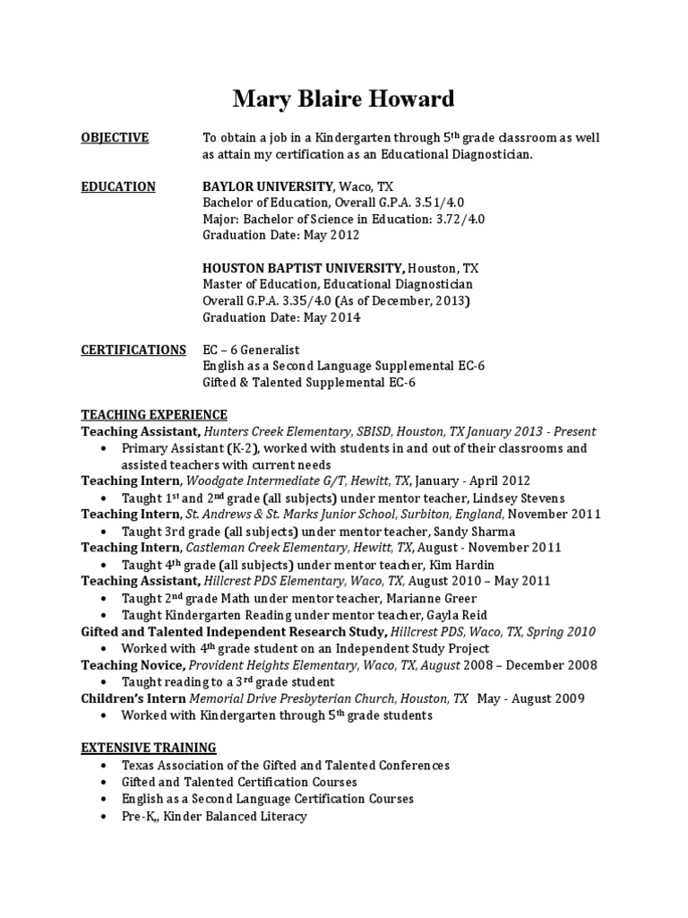 Blaire Howard Resume Modified | PDF | Gifted Education | Teachers