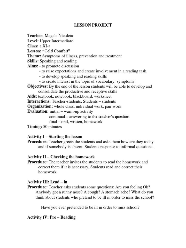 LESSON PLAN Cold Comfort | PDF | Squatting | Vocabulary