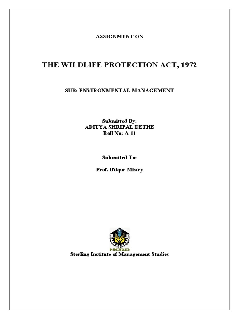 Wildlife Protection Act of 1972 Summary | PDF | Wildlife | Hunting