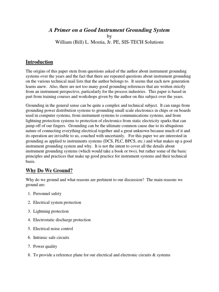 A Primer On A Good Instrument Grounding System | PDF | Electric Current ...