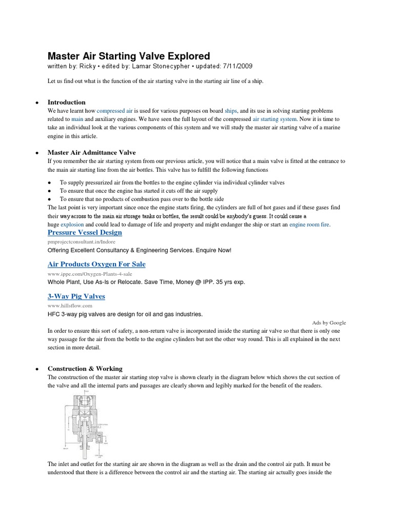 Master Air Starting Valve Overview | PDF | Engines | Valve