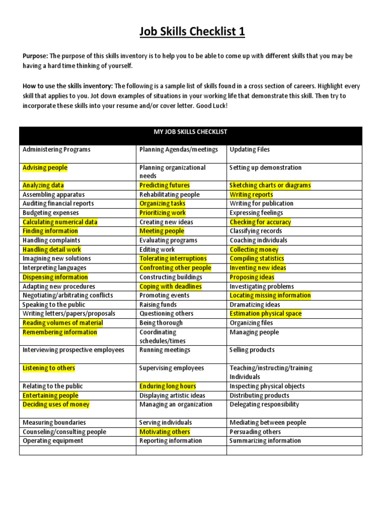 5 Job Skills Checklist Page 1 | PDF | Employment | Information