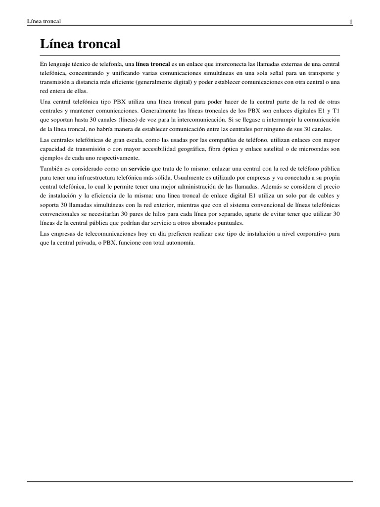 Definición de Línea Troncal Telefónica | PDF | Redes | Comunicación