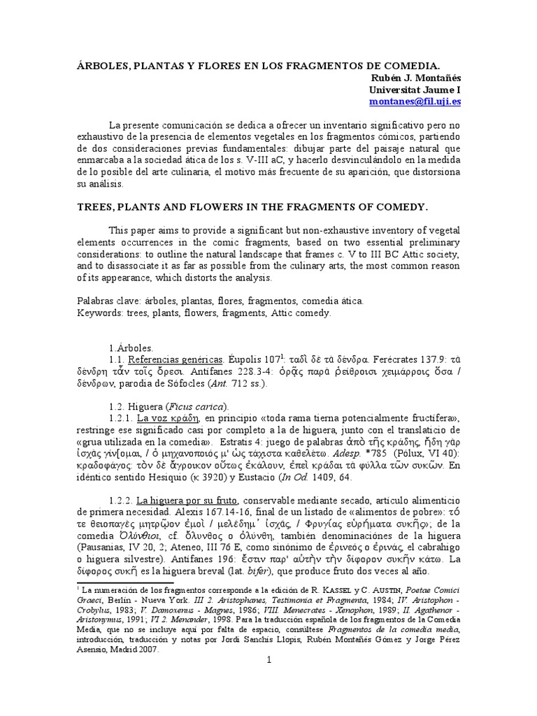 Árboles, Plantas y Flores en Los Fragmentos de Comedia. | PDF | Plantas ...