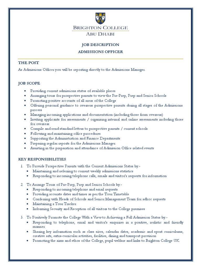 Job Role - Admissoin Officer | PDF | Email | University And College ...