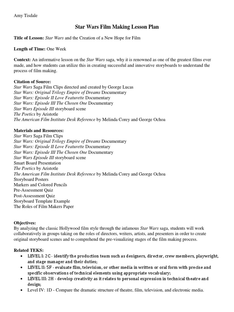 Star Wars Lesson Plan Film | PDF | Star Wars | Theatre