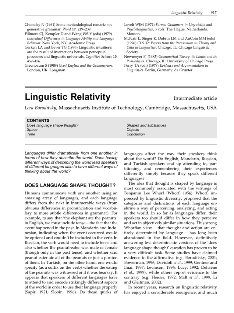 Boroditsky Lera. Linguistic Relativity | PDF | Grammatical Gender ...