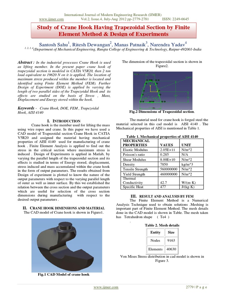 Study of Crane Hook Having Trapezoidal Section by Finite | PDF ...