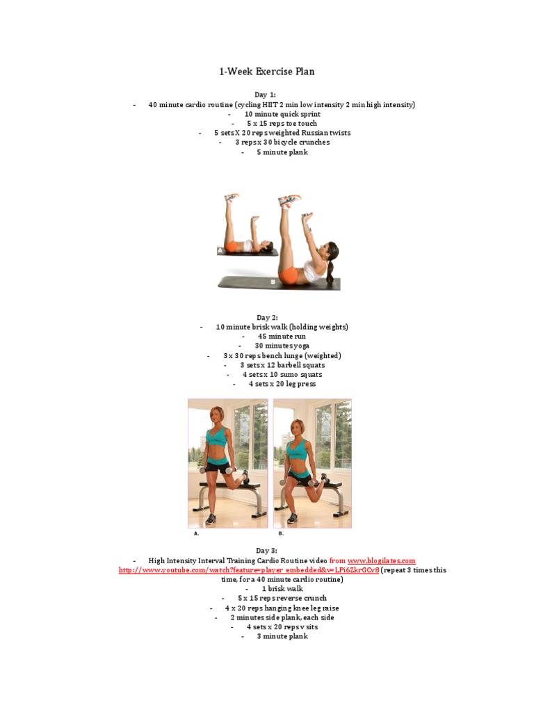 1 Week Exercise Plan | Download Free PDF | Recreation | Human Anatomy