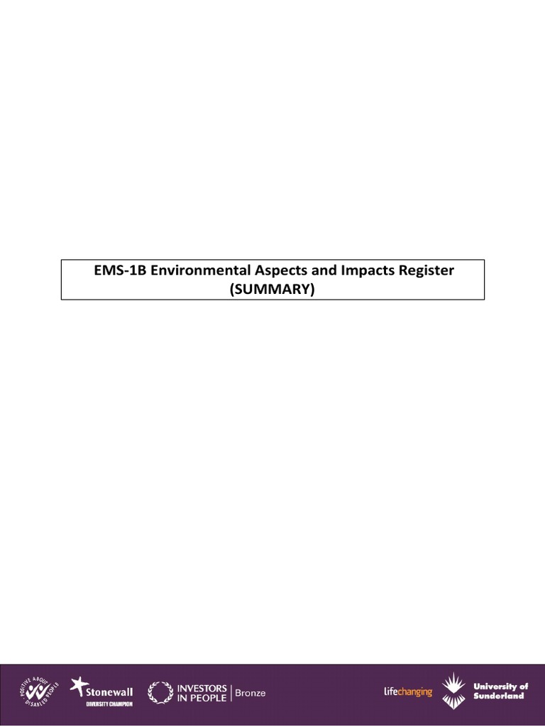 EMS-1B Environmental Aspects and Impacts Register (Summary) | PDF ...