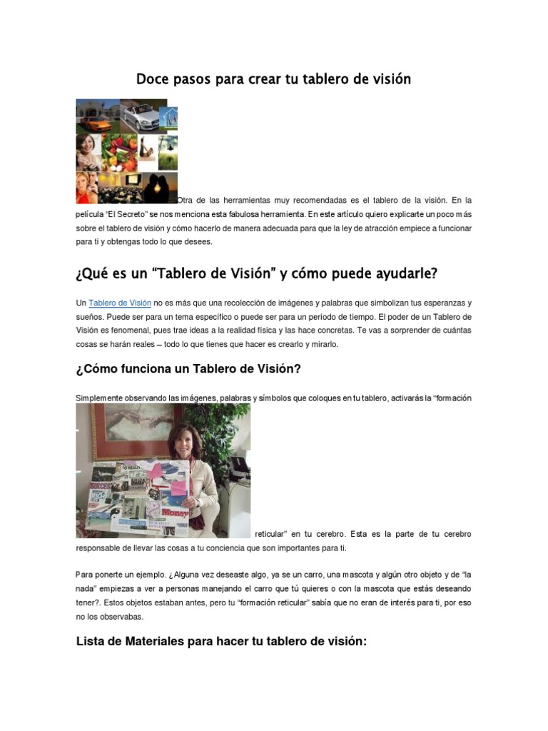 Doce Pasos para Crear Tu Tablero de Visión PDF | PDF | Hogar ...