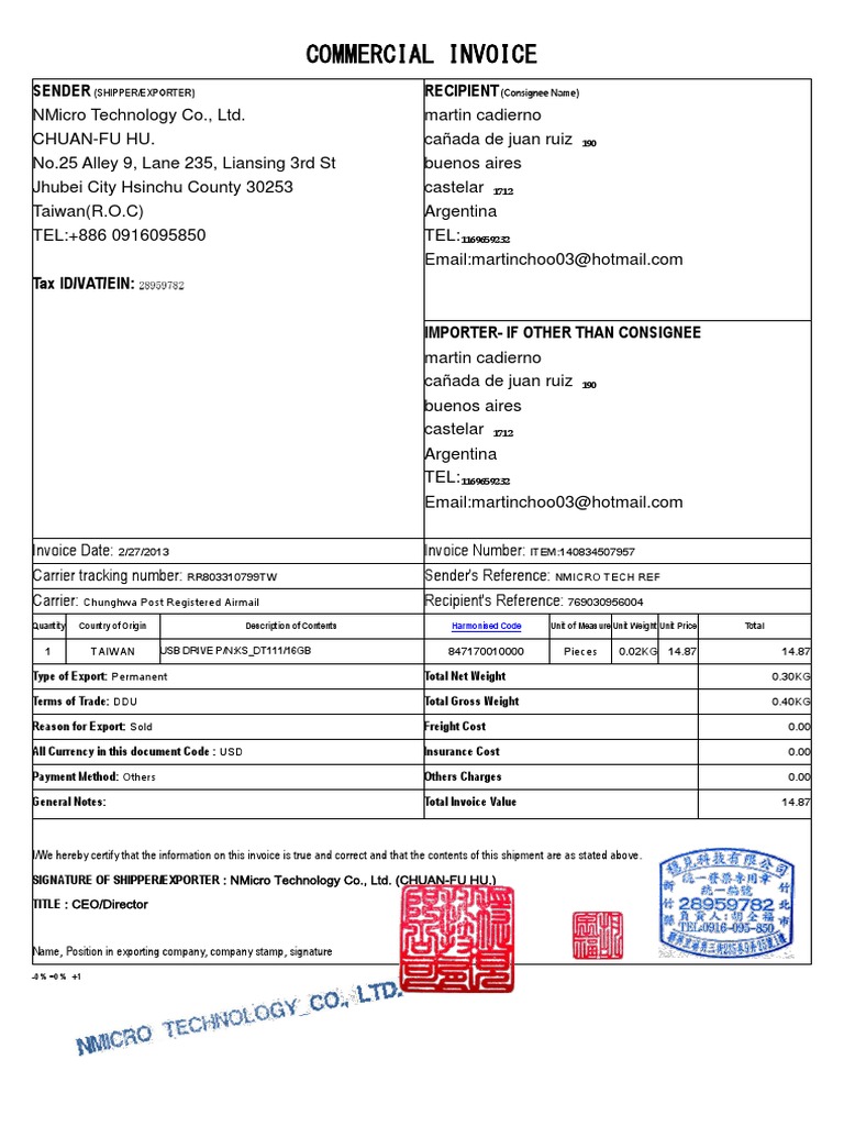 Commercial Invoice for Export | PDF