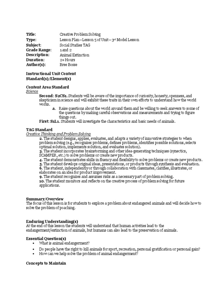 Creative Problem Solving Lesson | PDF | Brainstorming | Creativity