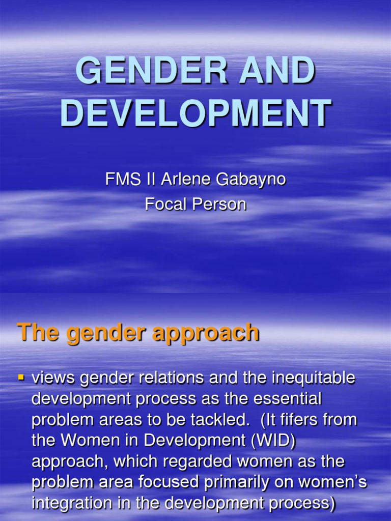 Gender and Development: FMS II Arlene Gabayno Focal Person | PDF ...