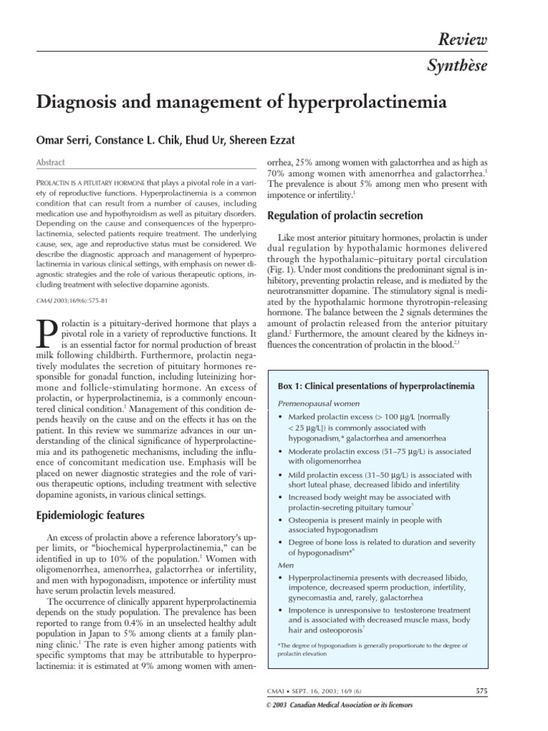 Diagnosis and Management of Hyperprolactinemia: Review Synthèse | PDF | Hypothalamus | Endocrinology