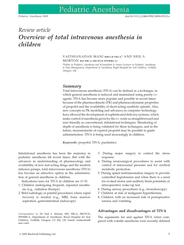 Overview of Total Intravenous Anesthesia in Children | Anesthesia ...