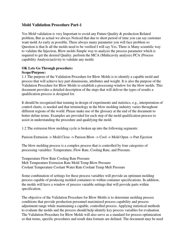 Mold Validation Procedure Part | PDF | Verification And Validation ...