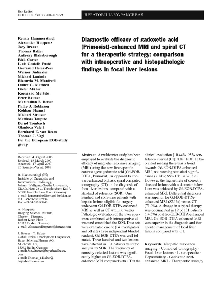 Hammerstingl Primovist Ger | PDF | Magnetic Resonance Imaging | Medical ...