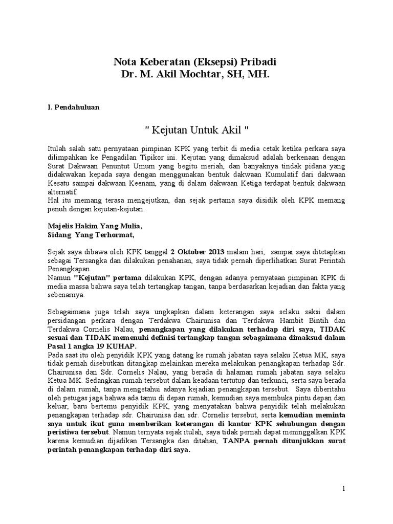 Nota Keberatan (Eksepsi) AM | PDF