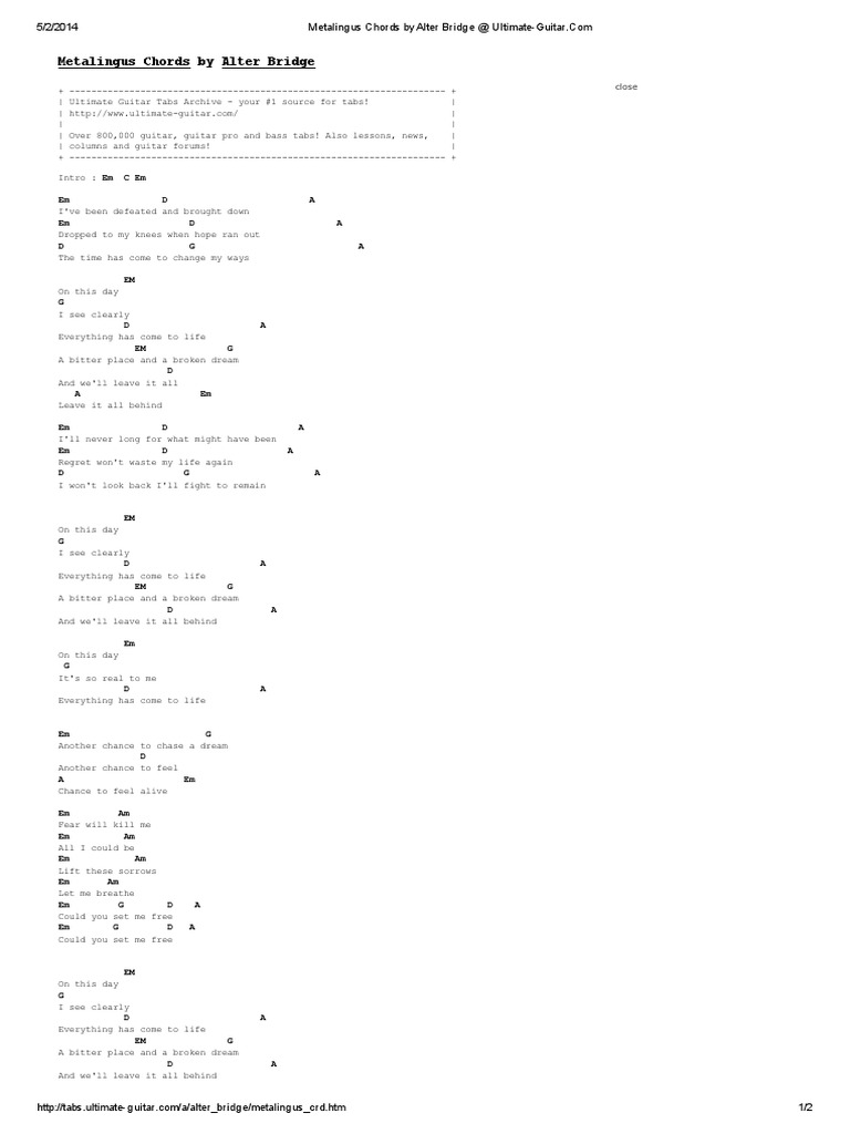 Metalingus Chords by Alter Bridge | PDF