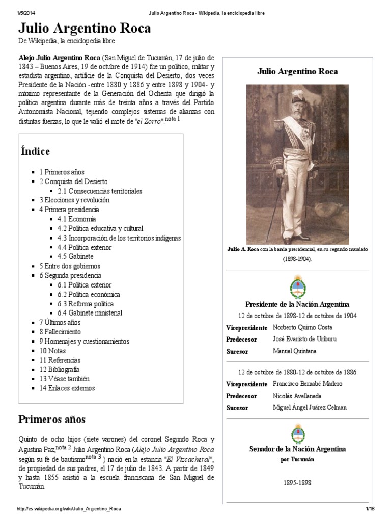 Julio Argentino Roca - Wikipedia, La Enciclopedia Libre | PDF ...